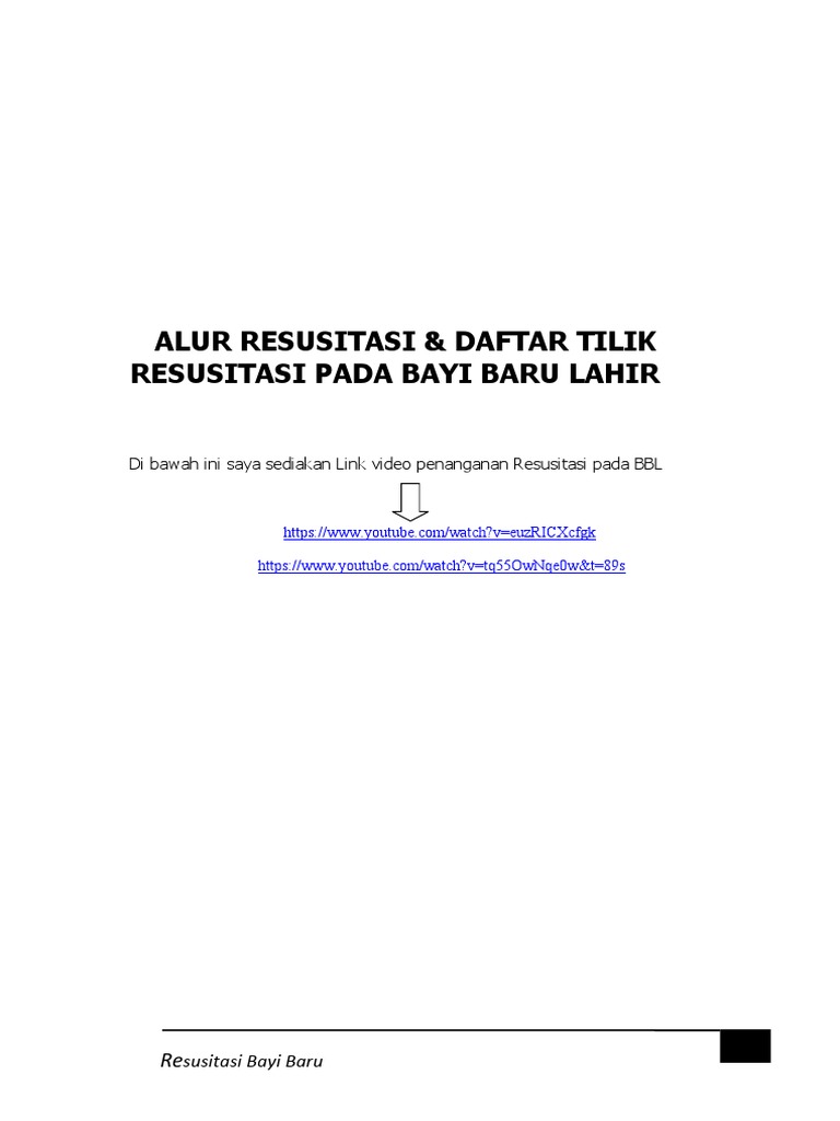 Daftar Tilik Dan Bagan Alur Resusitasi BBL | PDF