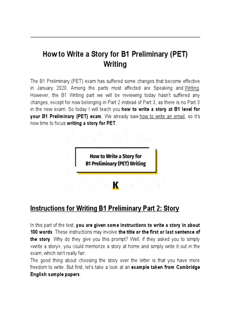 Writing A Story For PET | Download Free PDF | Grammar | Linguistics