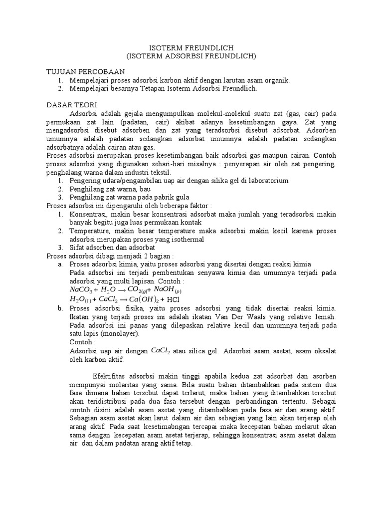 Isoterm Adsorpsi Freundlich pada Karbon Aktif | PDF