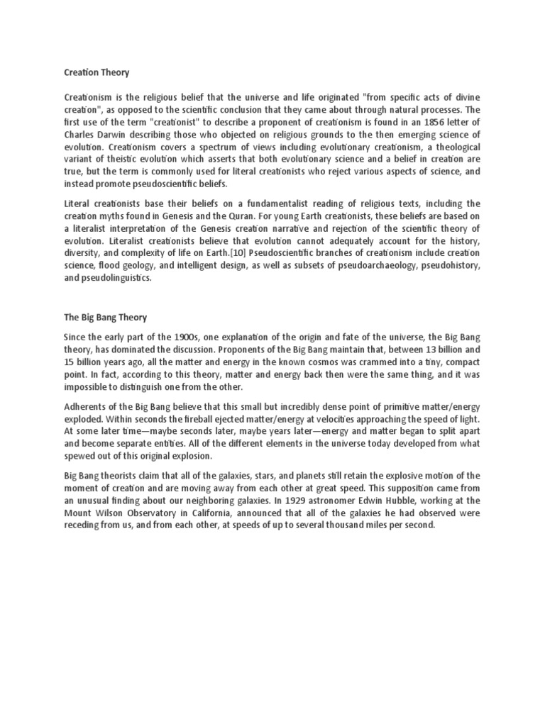 Creation Theory | PDF | Creationism | Big Bang