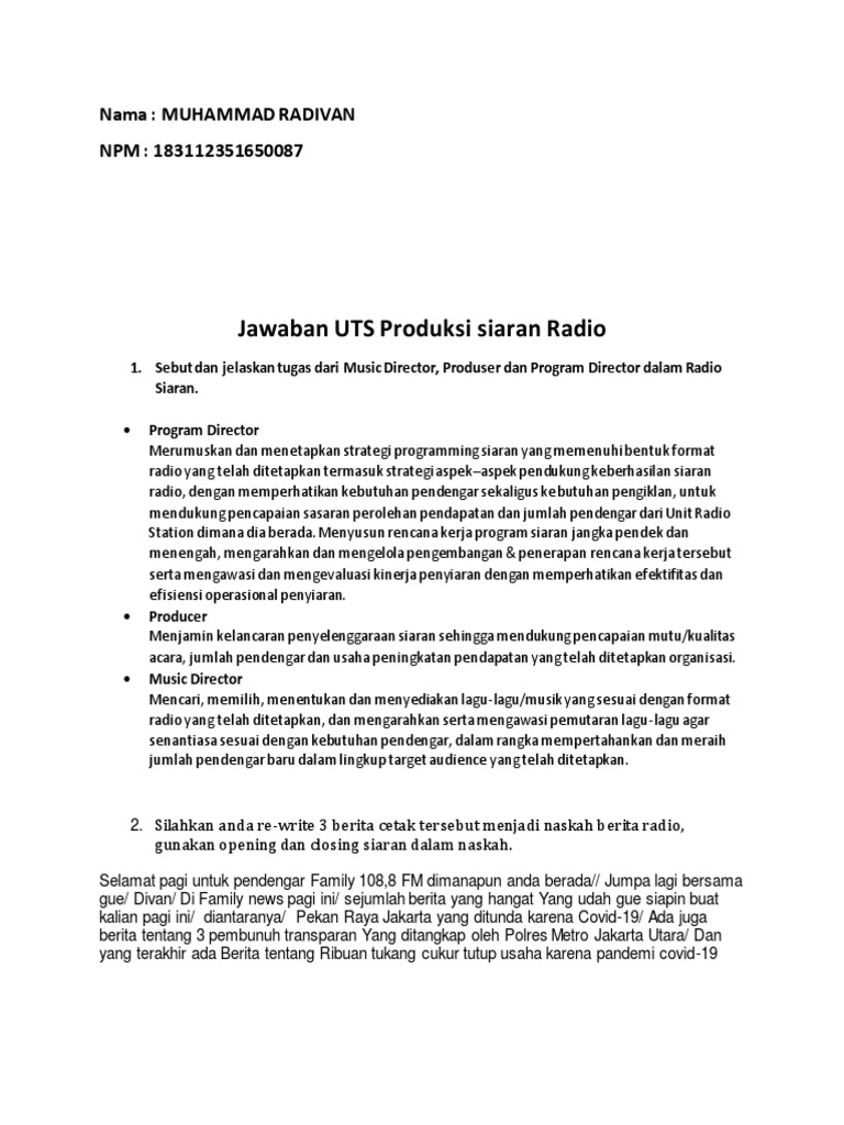 Tugas Produser dalam Siaran Radio | PDF