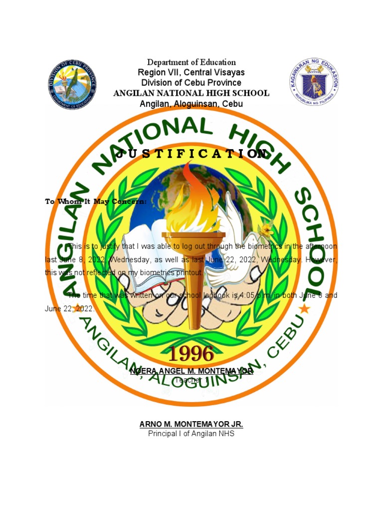 Justification: Angilan National High School | PDF