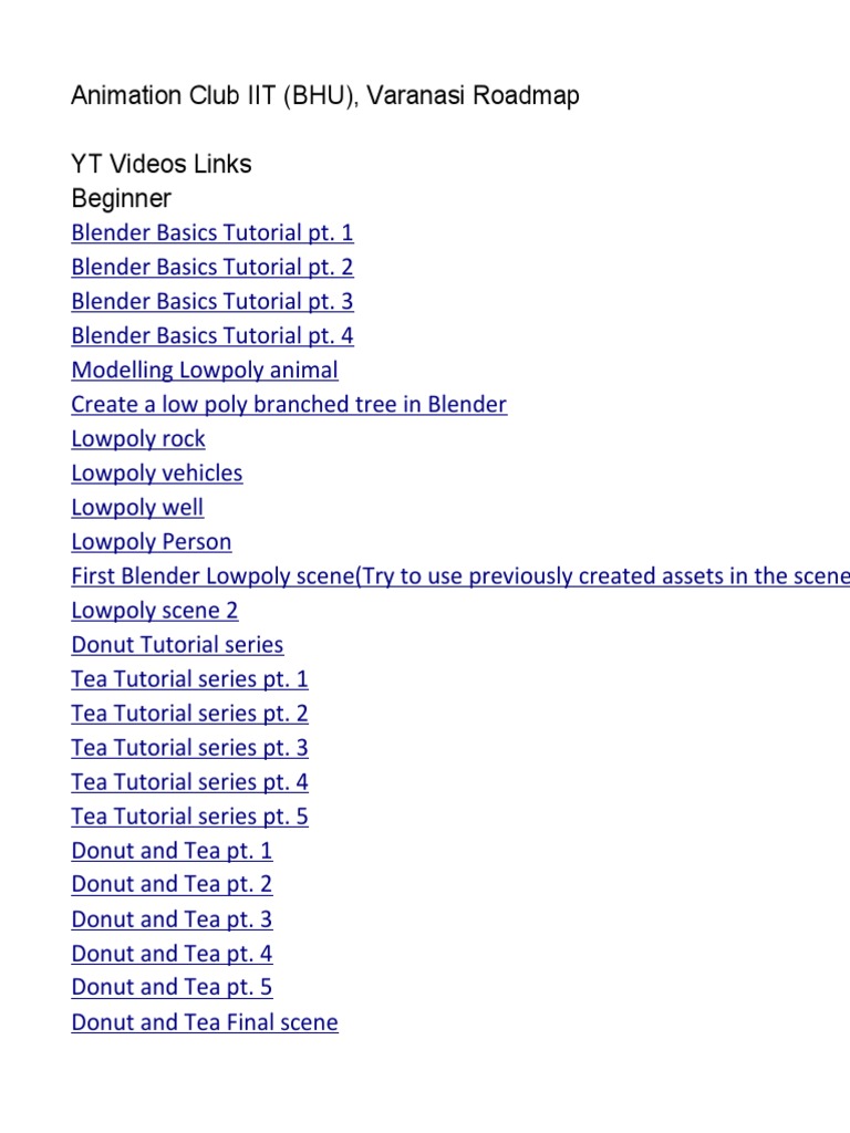 Animation Roadmap IITBHU | PDF | Blender (Software) | 3 D Computer Graphics