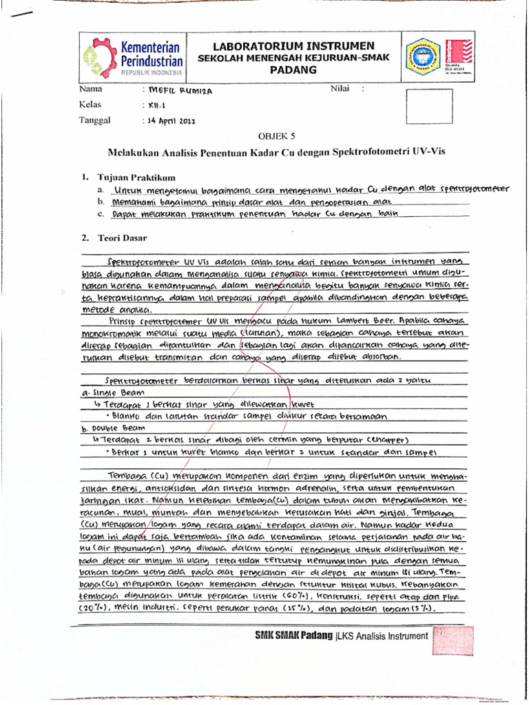 Laporan Penetapan Kadar Cu Secara Spektrofotometri - Mefil Rumiza | PDF