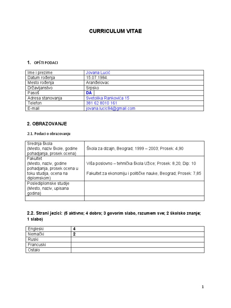 CV Jovana | PDF