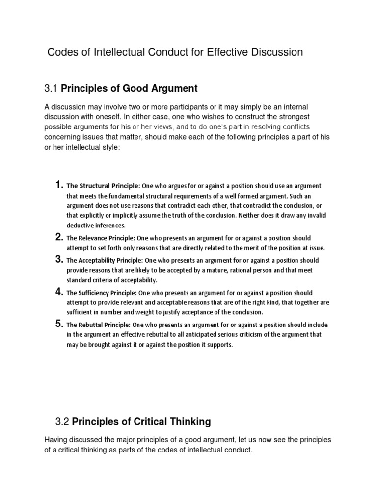 Codes of Intellectual Conduct For Effective Discussion: 3.1 Principles ...
