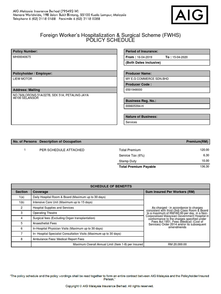 Foreign Worker's Hospitalization & Surgical Scheme (FWHS) Policy ...