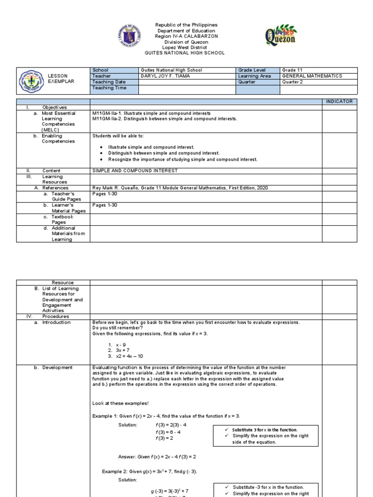 Cot - 1-Gen Math-2021-2022 | PDF | Interest | Learning