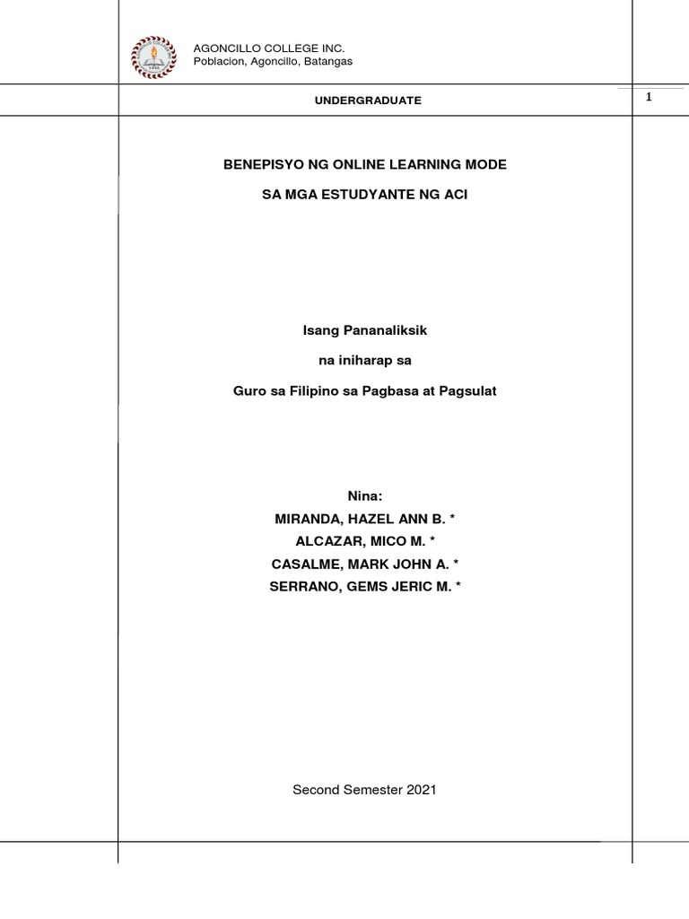 Sample Pananaliksik | PDF