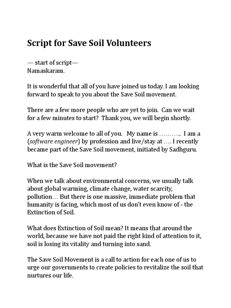 V1.0 - Script For Save Soil Volunteers PDF | PDF | Environmental ...