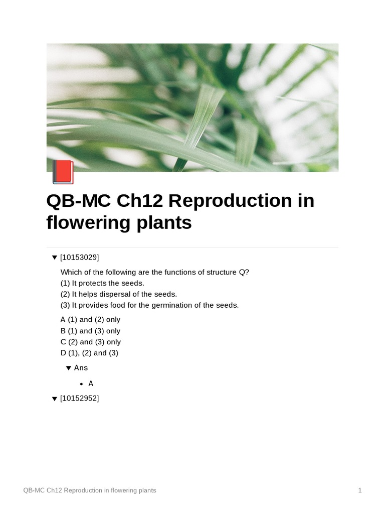A4 QB-MC Ch12 Reproduction in Flowering Plants | PDF | Sexual ...