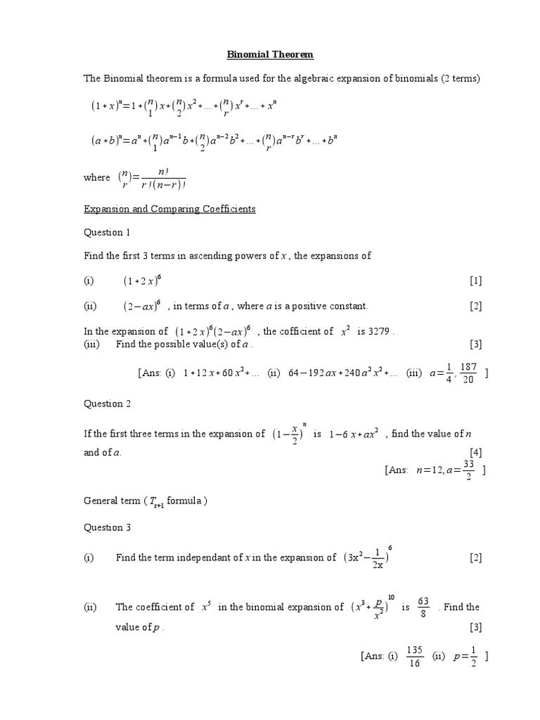 4. Binomial Theorem | PDF | Mathematical Analysis | Discrete Mathematics