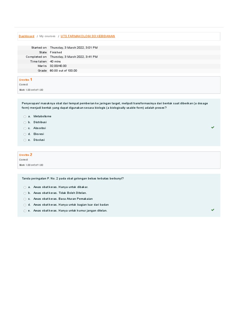 UTS FARMAKOLOGI D3 KEBIDANAN: Attempt Review | PDF | Pengembangan Diri | Kesehatan Holistik