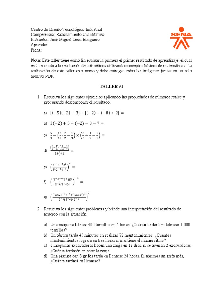 Taller de Razonamiento Cuantitativo | PDF | Métodos y materiales de ...