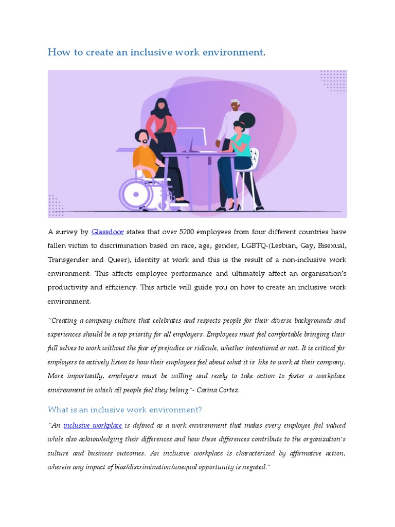 How To Create An Inclusive Work Environment Nicole Pdf Diversity