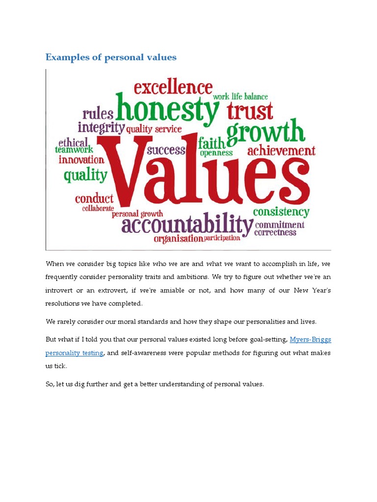 Examples of Personal Values - Nicole | PDF | Decision Making | Value ...