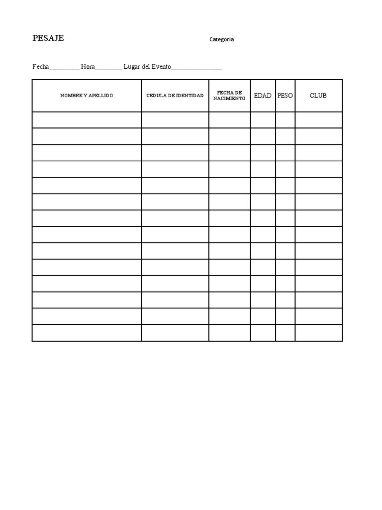 Planilla Pesaje | PDF
