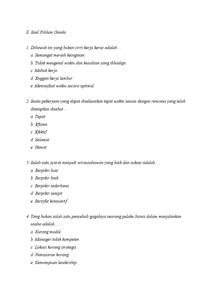 Latihan Soal Pkwu Kls XII IPA | PDF