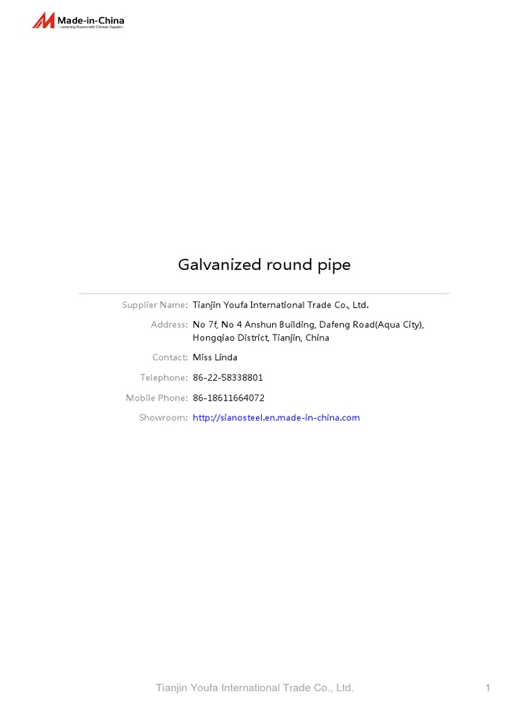 Galvanized Round Pipe | PDF | Pipe (Fluid Conveyance) | Galvanization