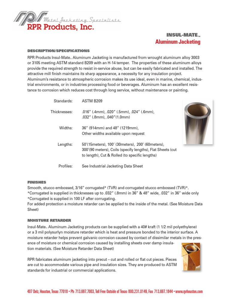 Aluminum Jacketing: Description/Specifications | PDF | Sheet Metal ...