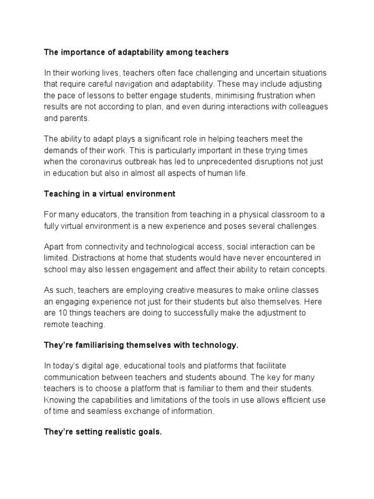 The Importance of Adaptability Among Teachers | PDF | Teachers ...