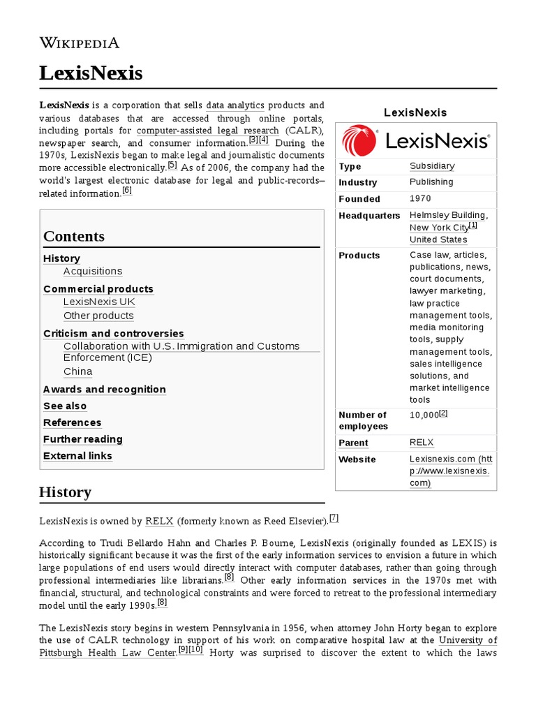 Lexisnexis: Lexisnexis Is A Corporation That Sells Data Analytics Products and | PDF | Lexis ...