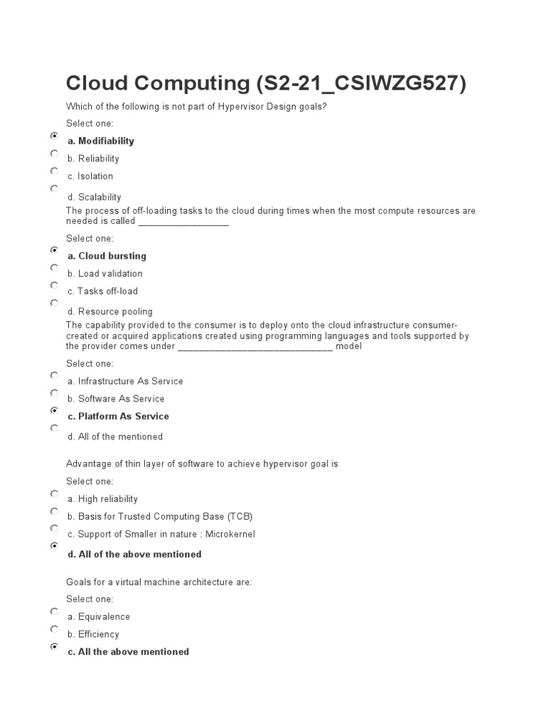 Quiz 1 | PDF | Cloud Computing | Virtualization
