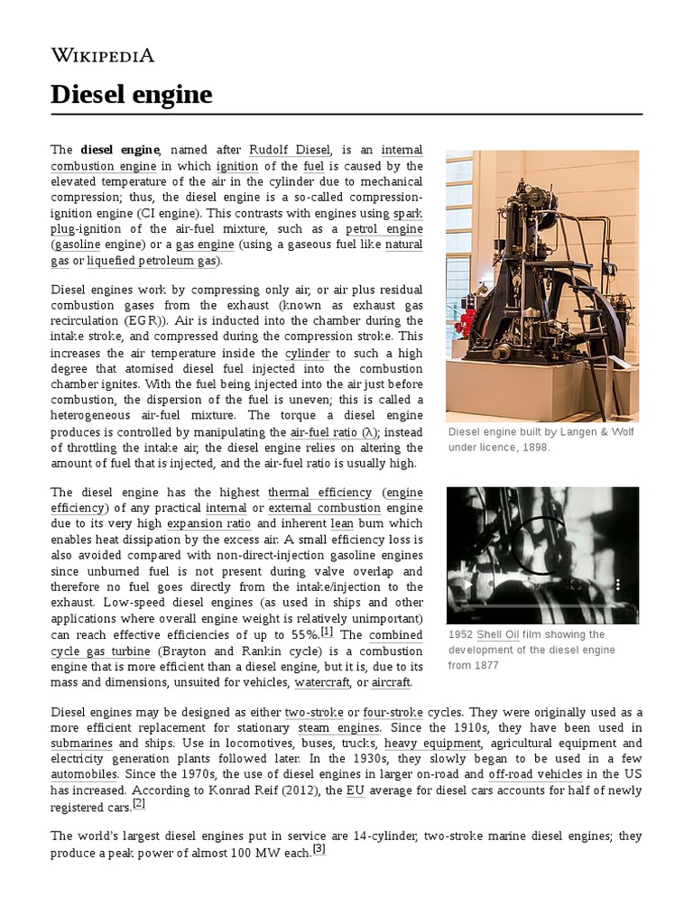 Diesel Engine: Diesel Engine Built by Langen & Wolf Under Licence, 1898 ...