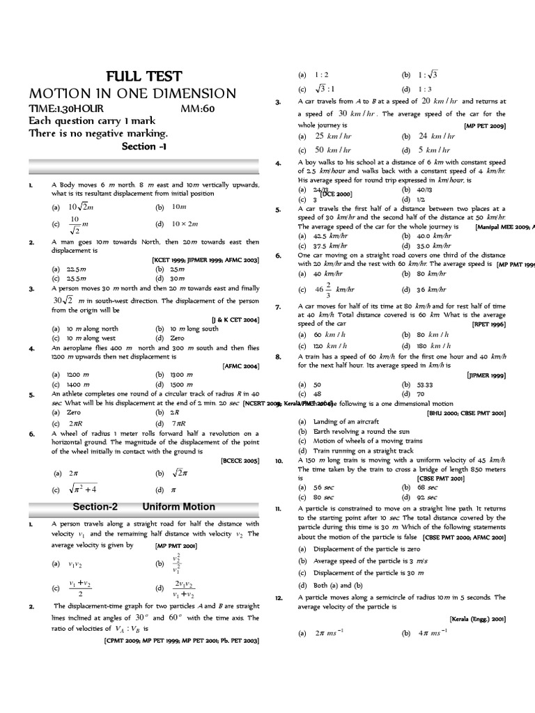 Physics Exam: Motion & Velocity | PDF | Acceleration | Velocity
