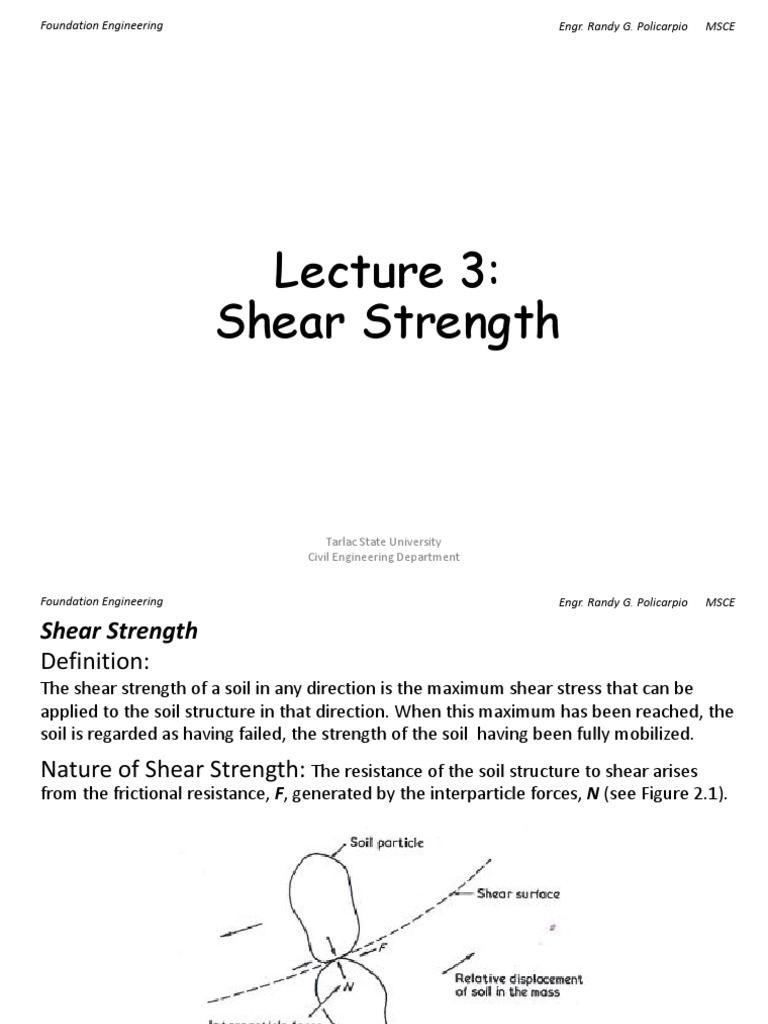 Lecture 3_Shear Strength | PDF | Strength Of Materials | Stress (Mechanics)