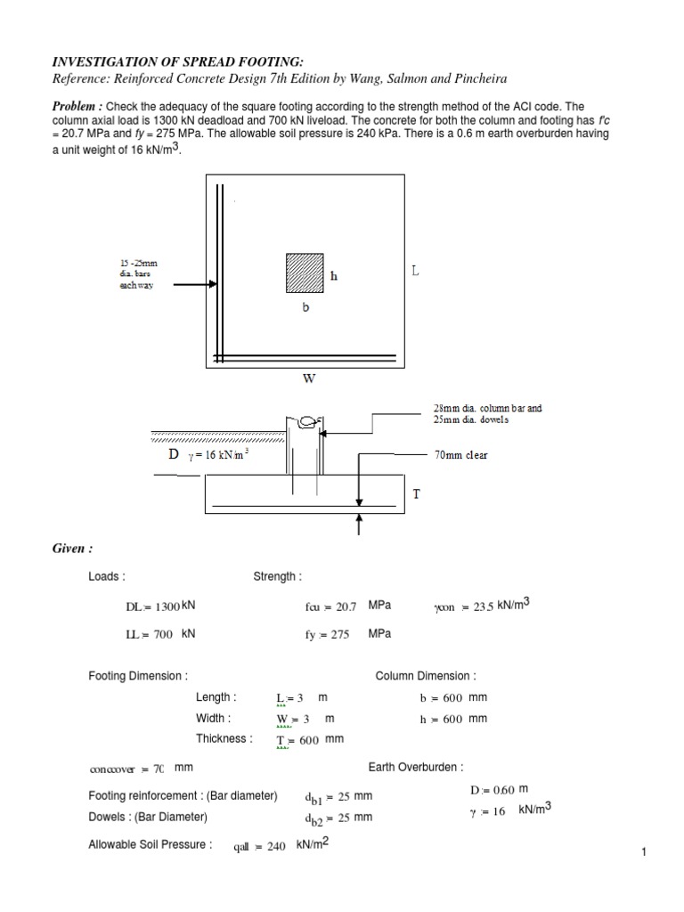 Problem No.1 - Investigation of Spread Footing | PDF | Pascal (Unit) | Materials