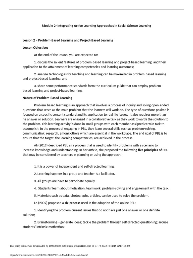 TTL_2_Module_2_Lesson_2.docx | PDF | Project Based Learning | Learning
