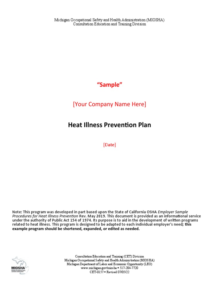 Employer Sample Program For Heat Illness Prevention - CET 0157 | PDF ...
