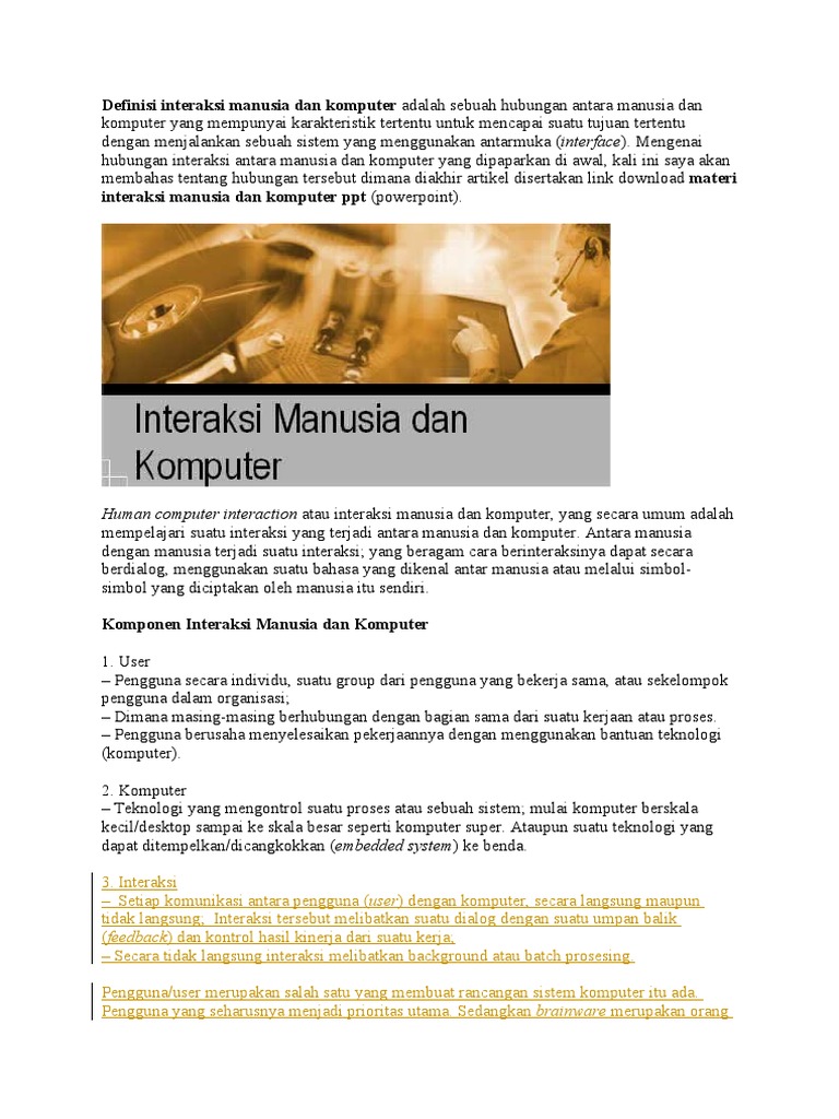 Definisi Interaksi Manusia Dan Komputer | PDF