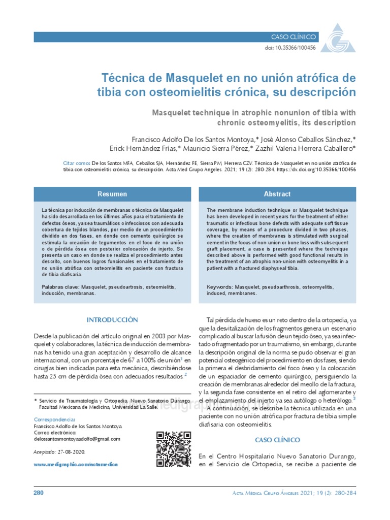 Técnica de Masquelet en No Unión Atrófica de Tibia Con Osteomielitis ...