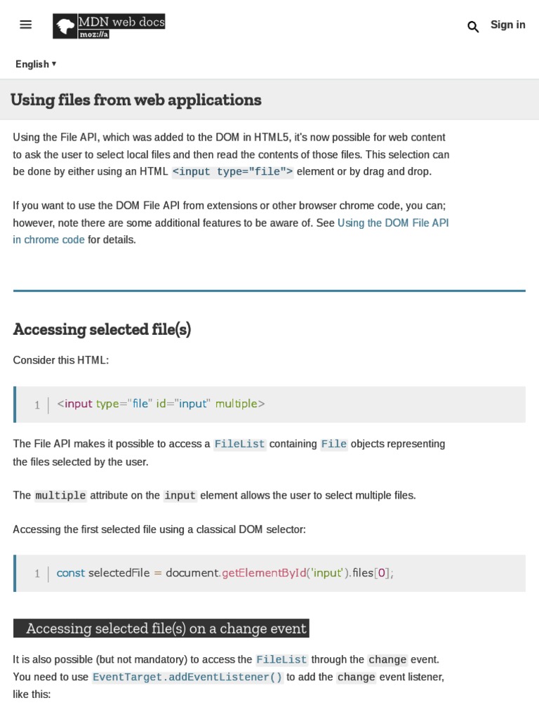 Using Files From Web Applications - Web APIs - MDN | Download Free PDF ...