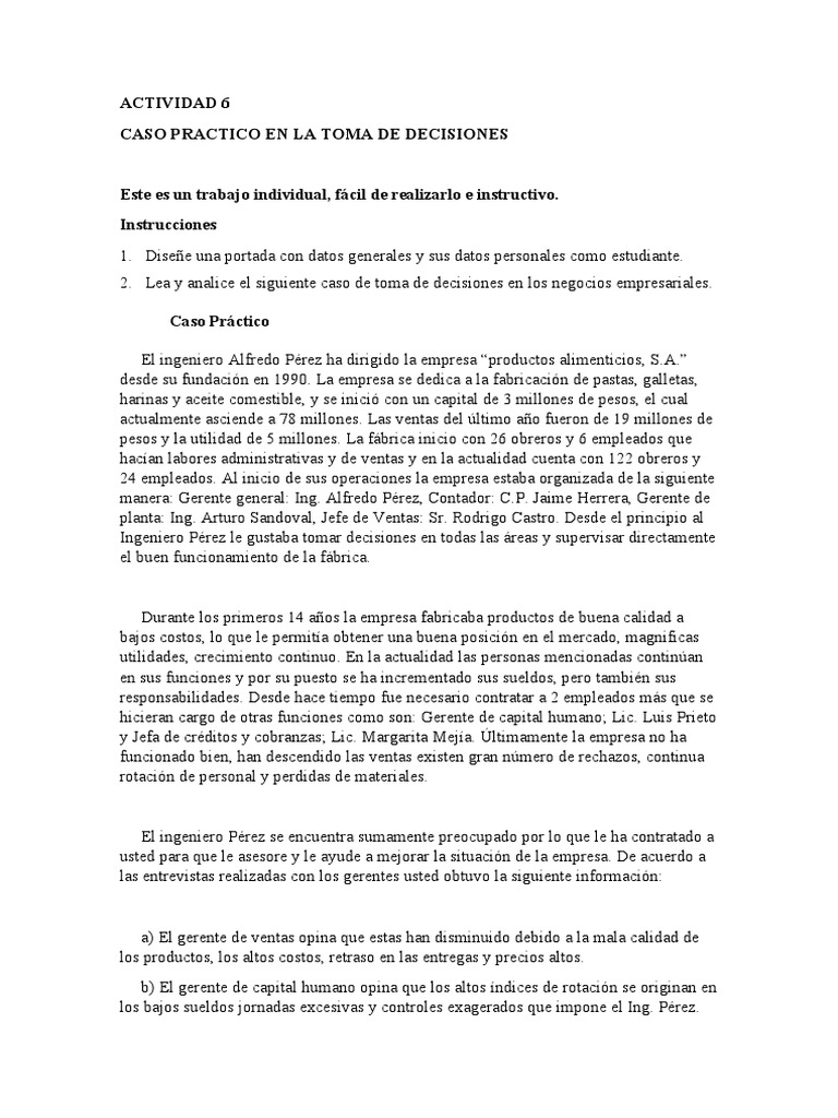 Actividad 6 - Caso Practico | PDF | Business | Toma de decisiones
