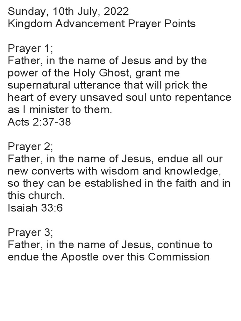 Kingdom Advancement Prayer Points | PDF
