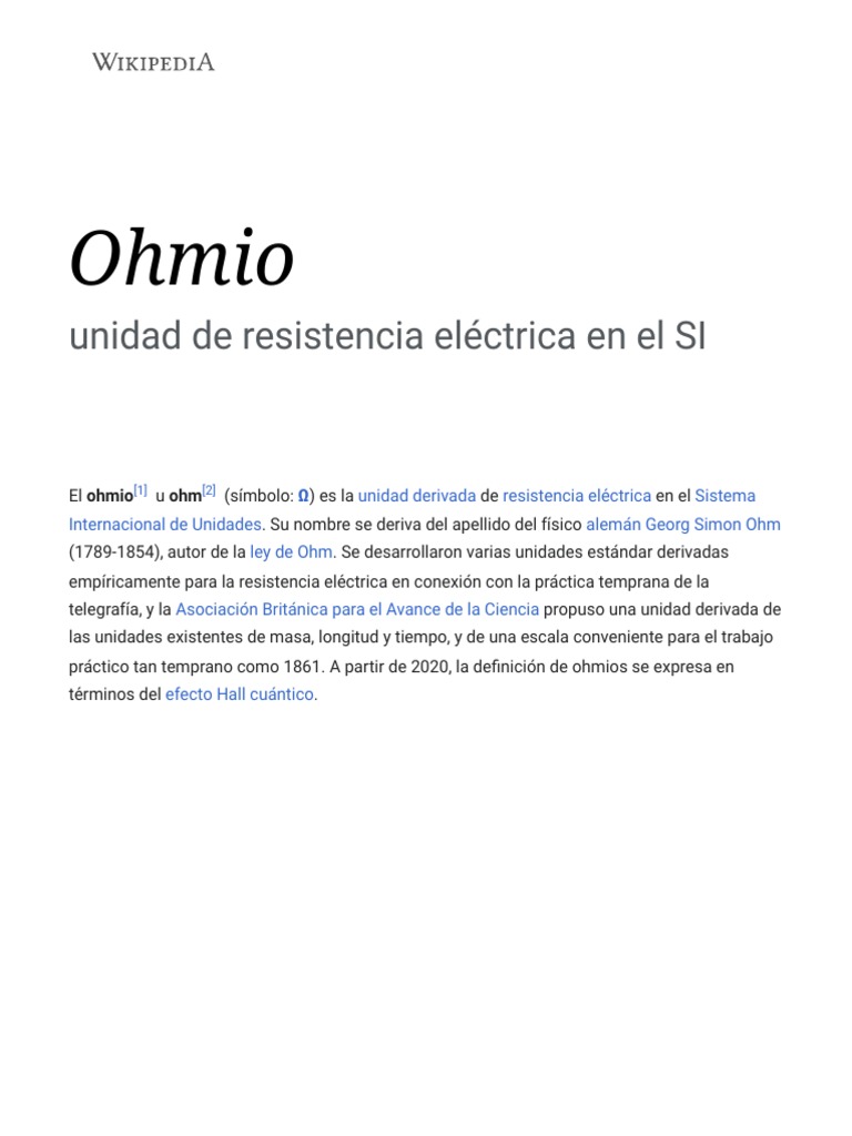 Ohmio | PDF | Resistencia Eléctrica y Conductancia | Unidades de medida