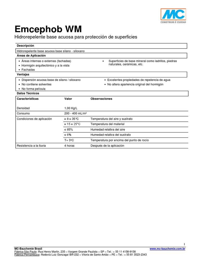 Emcephob WM - 01.2020 - SP | PDF | Agua | Materiales