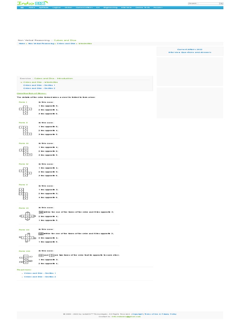 Cubes and Dice Introduction - Non Verbal Reasoning Questions and ...