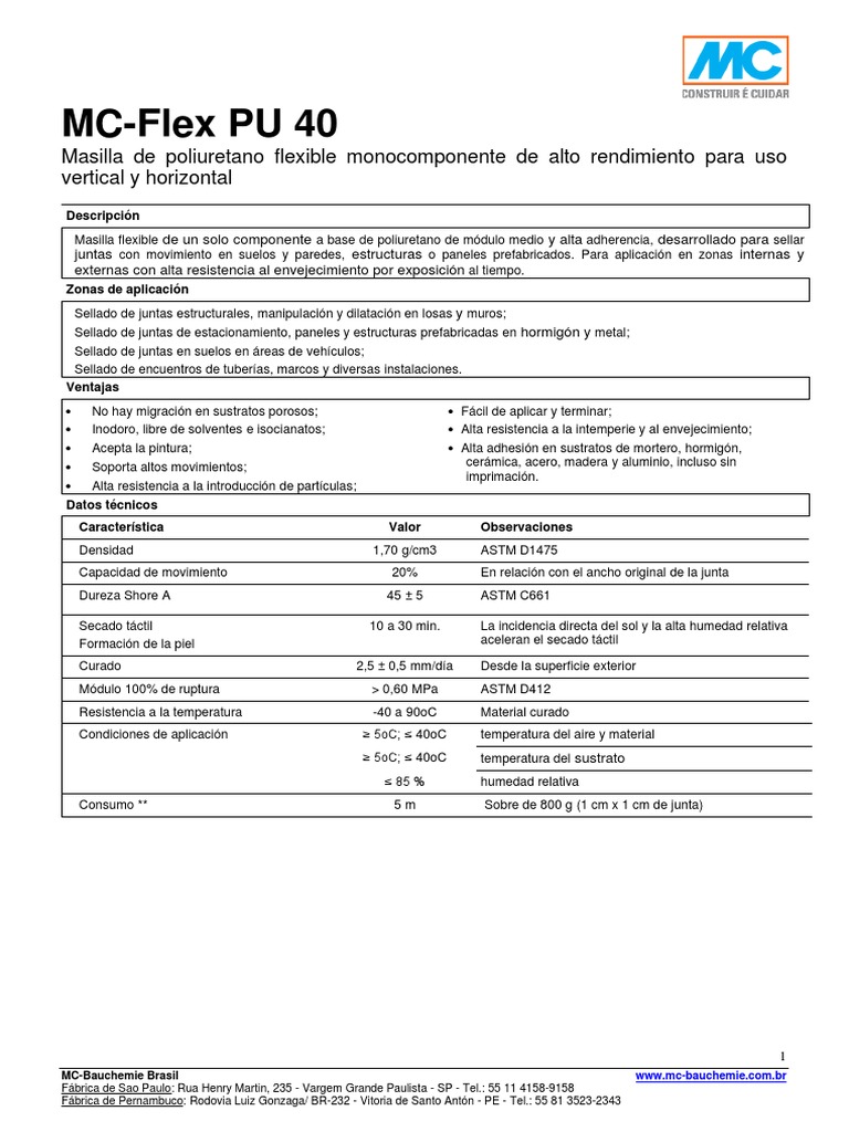 MC Flex Pu 40 - 10.2020 - SP | PDF | Poliuretano | Hormigón
