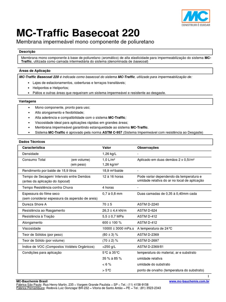 MC-Traffic Basecoat 220 | PDF | Embalagem e rotulagem | Poliuretano