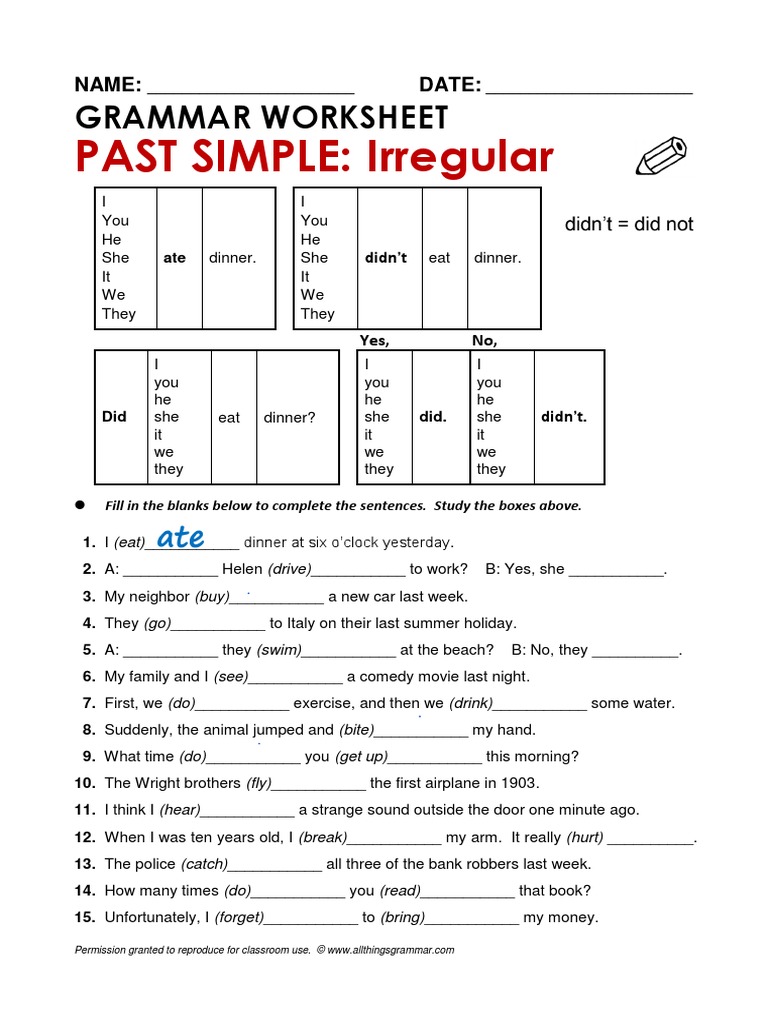 PAST SIMPLE: Irregular: Grammar Worksheet | PDF