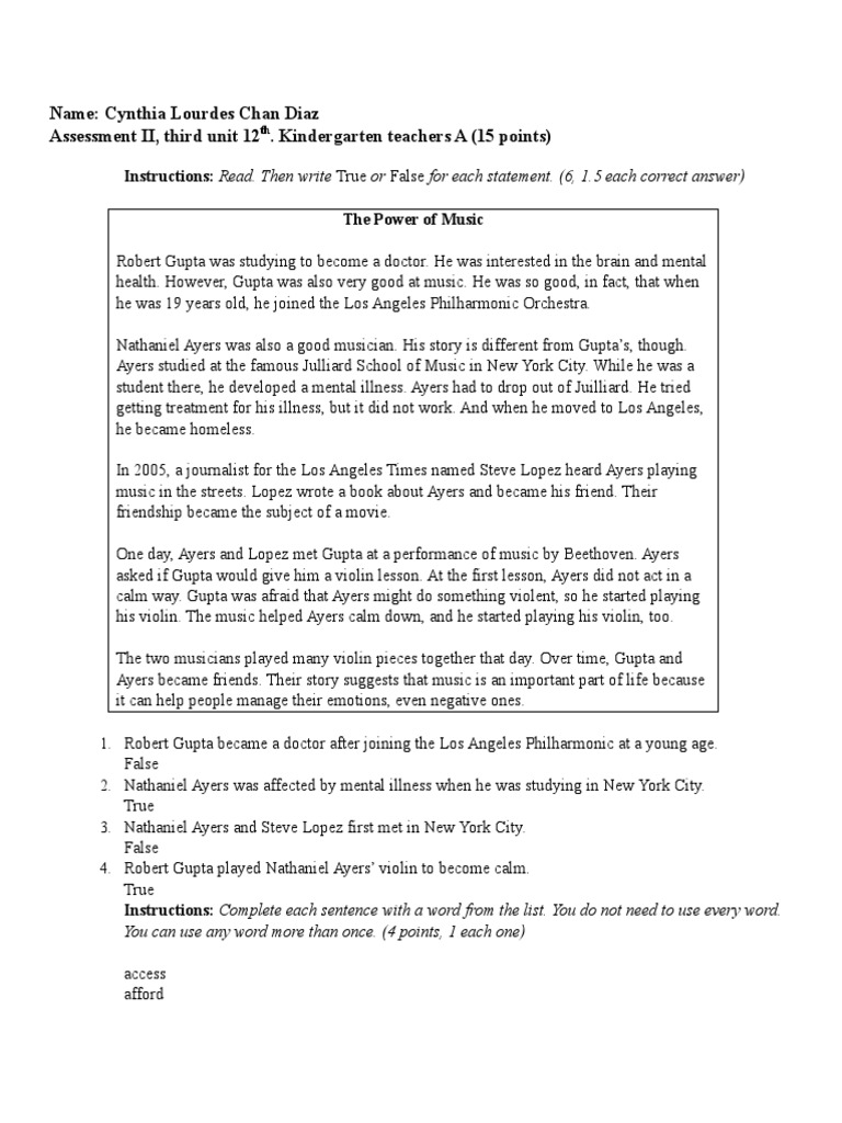 Kindergarten Assessment: Music & Language | PDF | Psychology