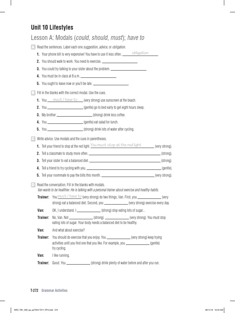World English 3e Level 1 Grammar Activities Unit 10 Lesson A | PDF | Healthy Diet
