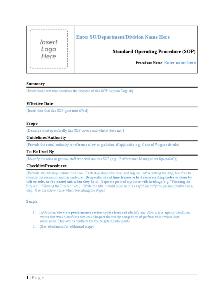 Standard Operating Procedure Template 28 | PDF
