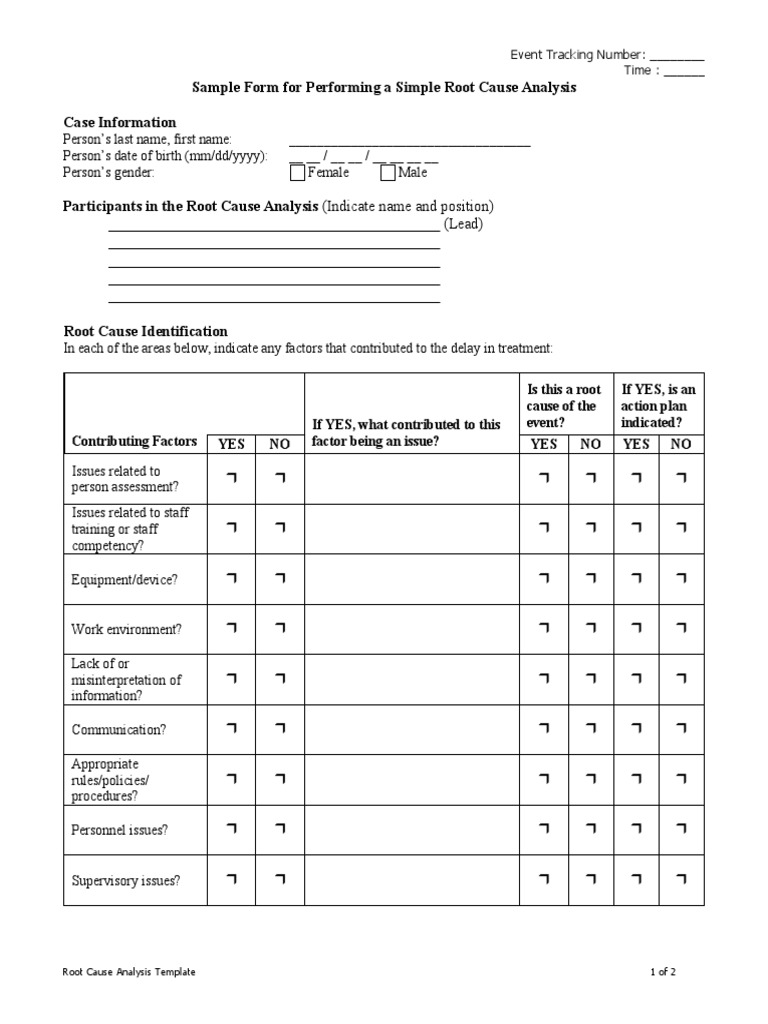 Sample Form For Performing A Simple Root Cause Analysis Case ...