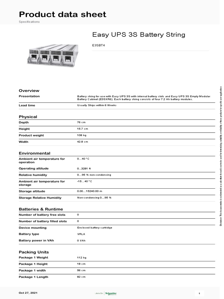 Easy UPS 3-Series Accessories - E3SBT4 | PDF | Technology & Engineering