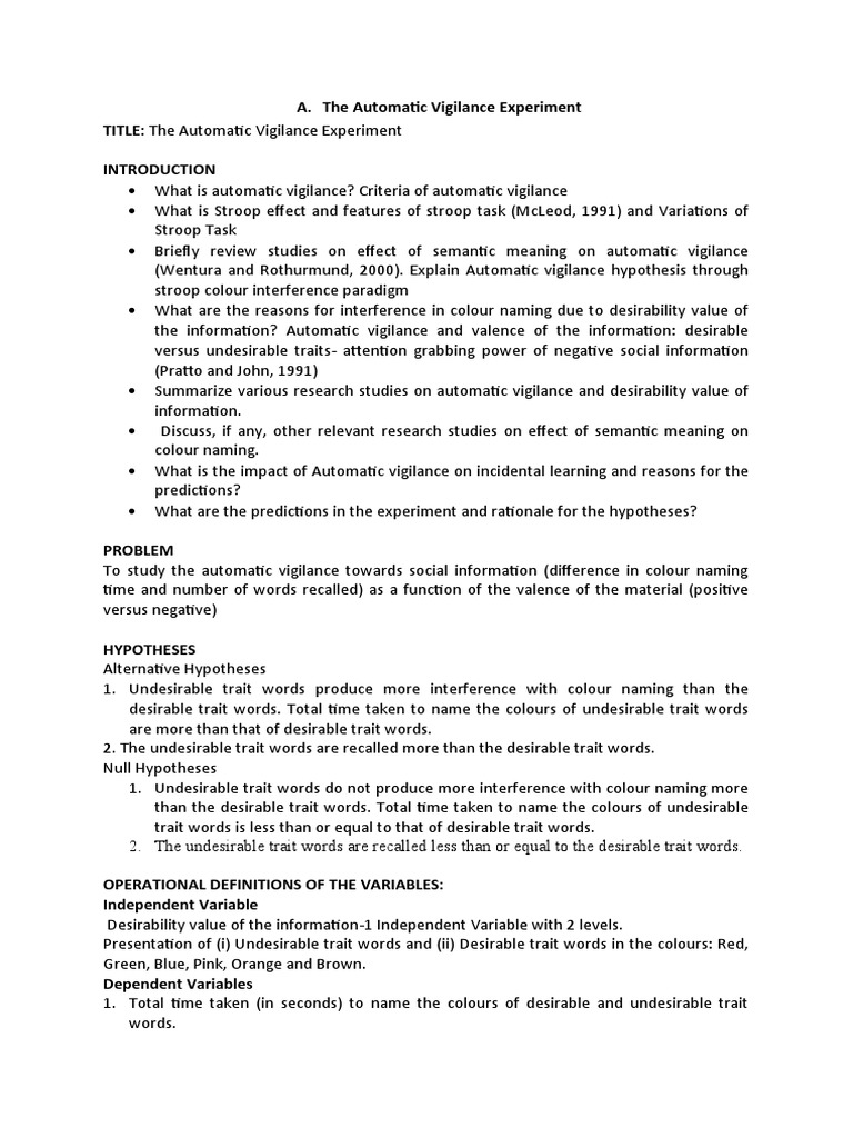 The Automatic Vigilance Experiment | PDF | Attention | Stereotypes